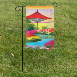 Sunset Umbrella Gardens Personalized Garden Flag | Zazzle
