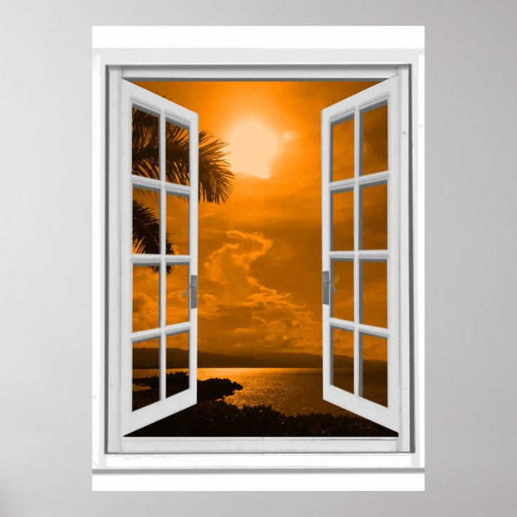 Sunset View Trompe l'oeil Fake Window Poster | Zazzle