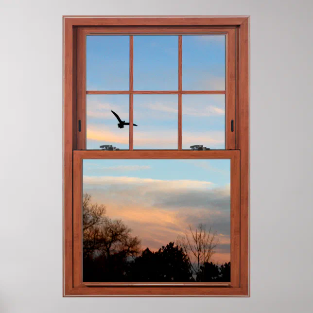 Sunset with Flying Bird Scene Window Illusion Poster | Zazzle
