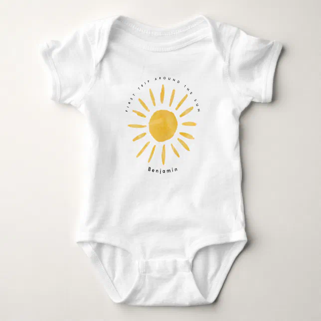 sunshine 1st birthday watercolor sun baby bodysuit | Zazzle