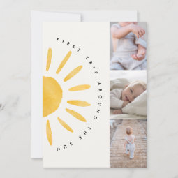 sunshine 1st birthday watercolor sun multi photo invitation | Zazzle