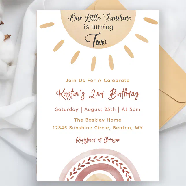 Sunshine 2nd Birthday Our Little Sunshine Invitation | Zazzle