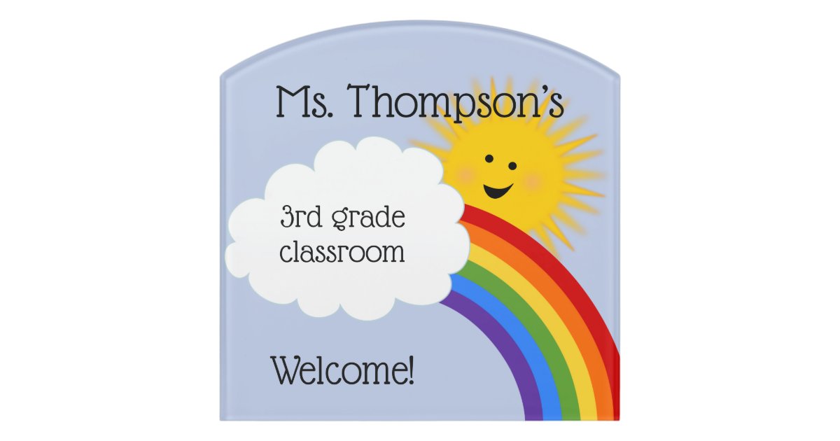 Sunshine And Rainbow Personalized Teacher Door Sign | Zazzle