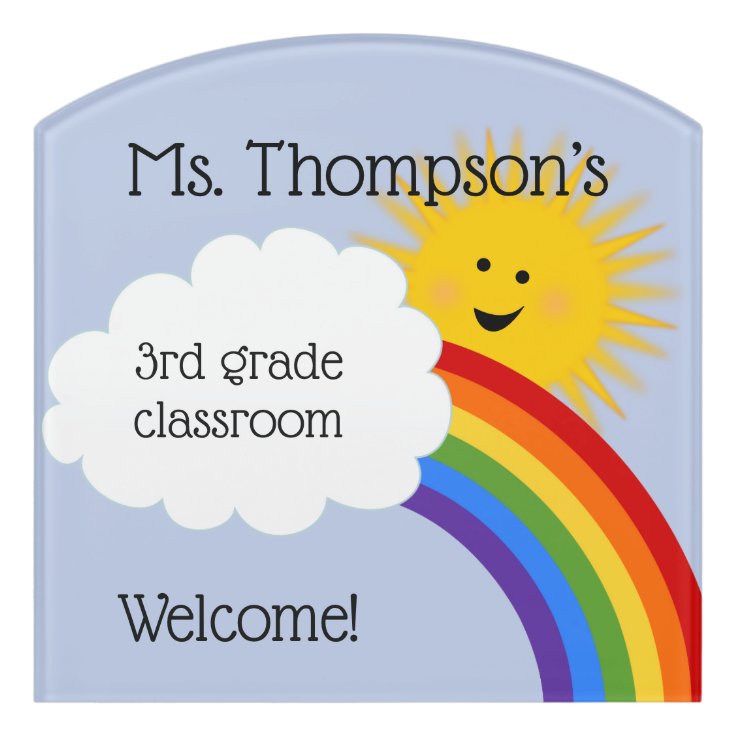 Sunshine And Rainbow Personalized Teacher Door Sign | Zazzle