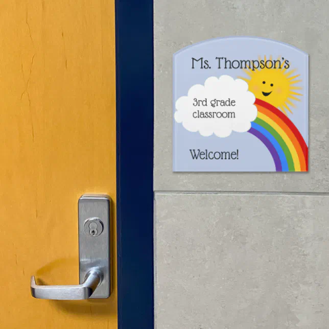 Sunshine And Rainbow Personalized Teacher Door Sign | Zazzle