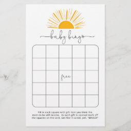 Sunshine baby bingo game. Sun baby shower bingo | Zazzle