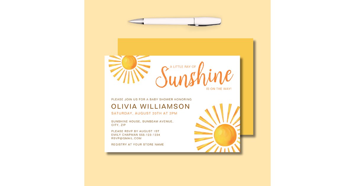 Sunshine Baby Shower Invitation | Zazzle