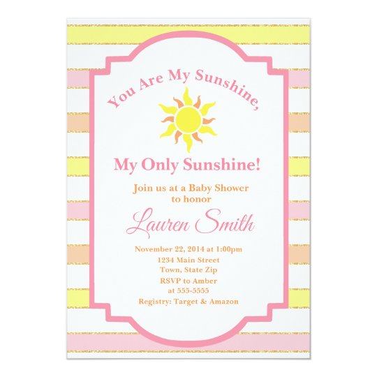 Sunshine Baby Shower Invitation Sun Girl | Zazzle.com