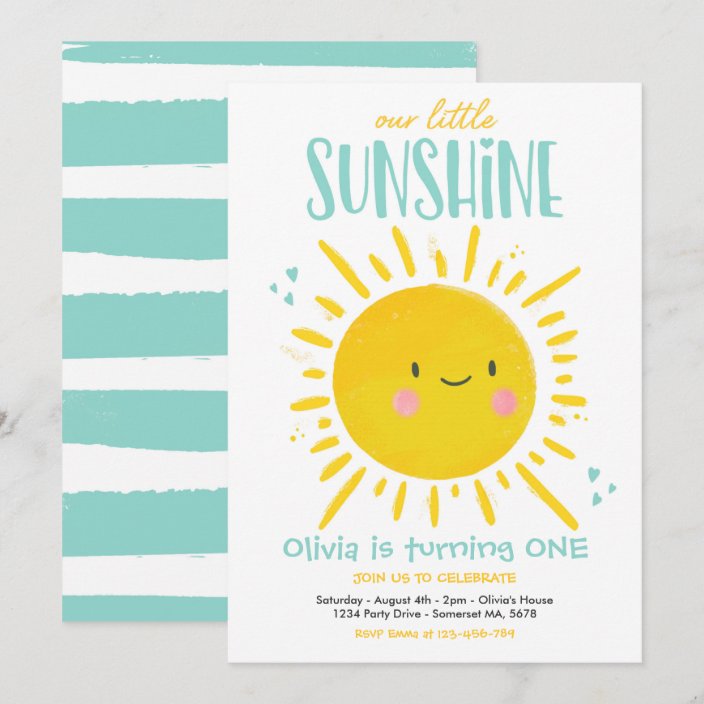 Sunshine Birthday Party Mint Our Little Sunshine Invitation | Zazzle.com