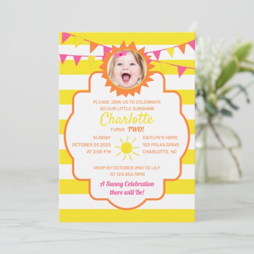 Sunshine Birthday Party Photo Invitation | Zazzle