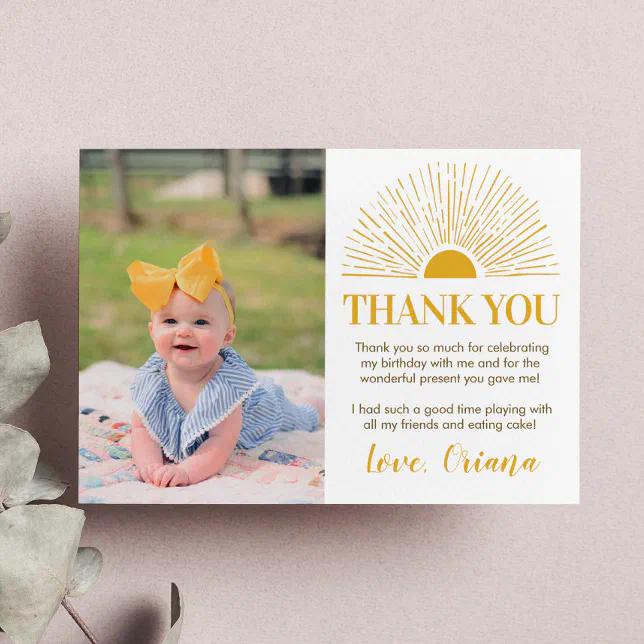 Sunshine Birthday Party Thank You Card | Zazzle