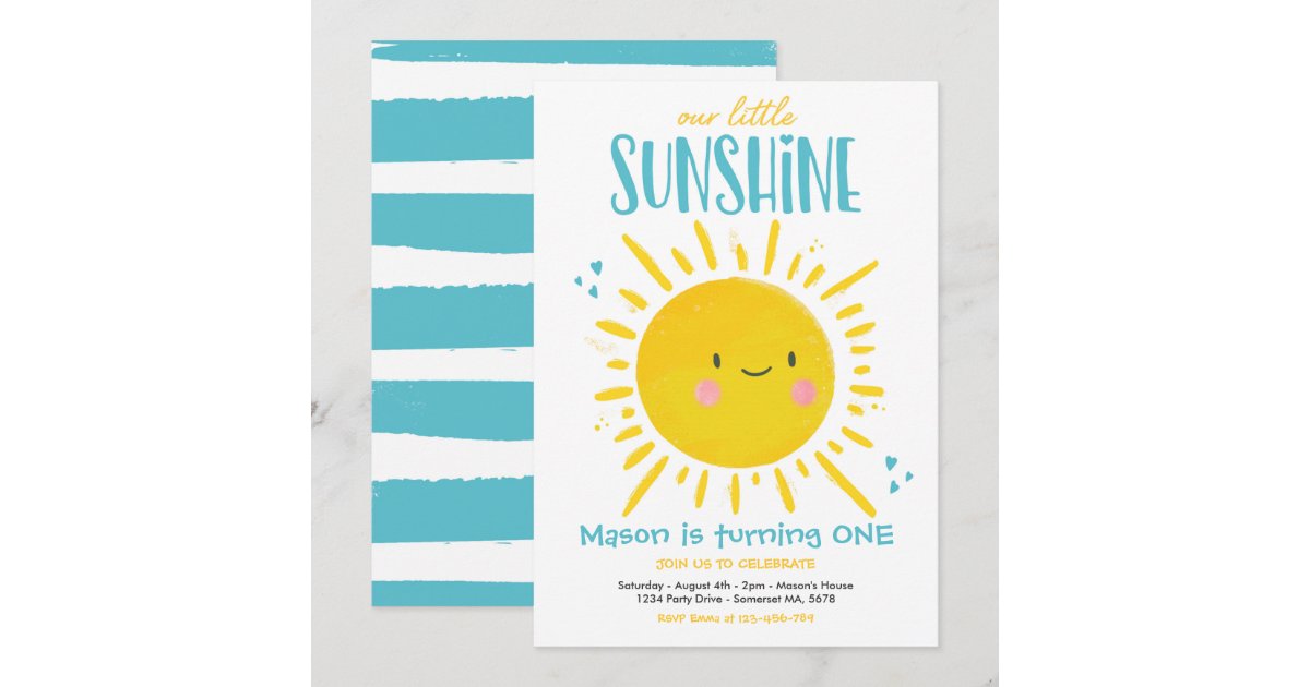 Sunshine Birthday Party Turquoise Little Sunshine Invitation | Zazzle