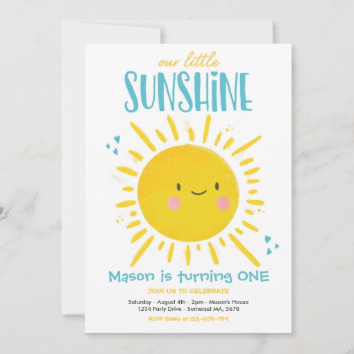 Sunshine Birthday Party Turquoise Little Sunshine Invitation | Zazzle