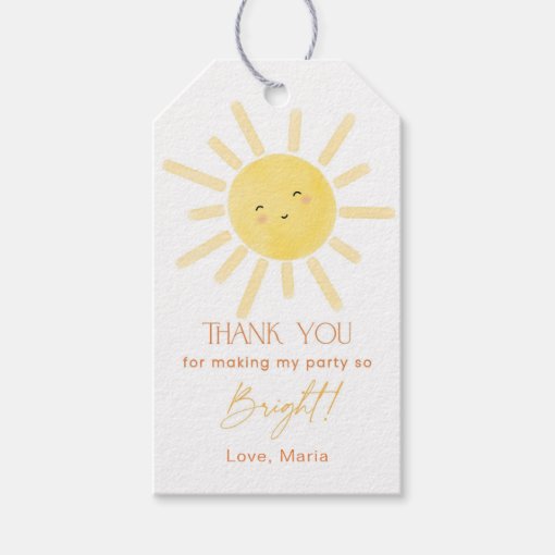 Sunshine birthday thank you gift tags | Zazzle