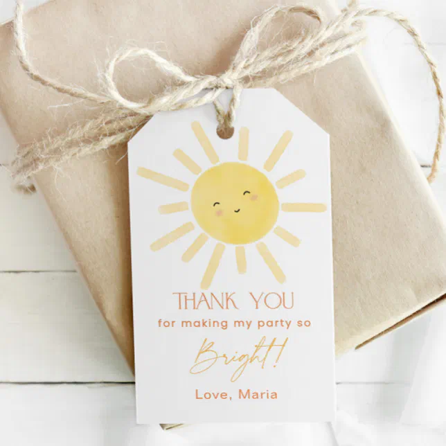 Sunshine birthday thank you gift tags | Zazzle