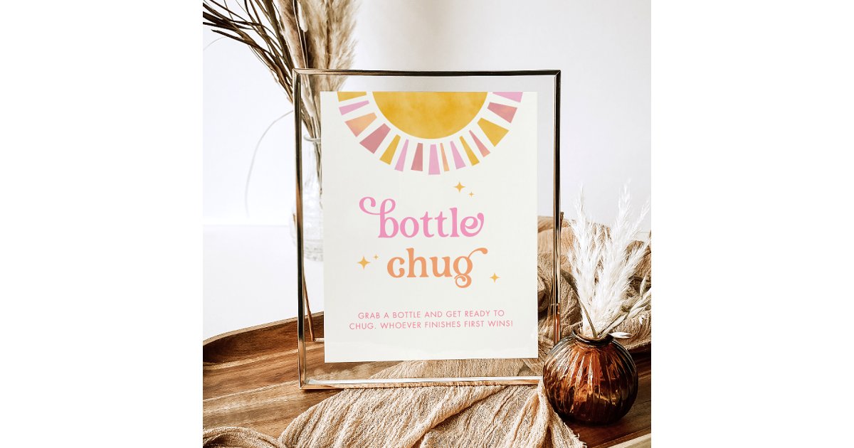 Sunshine Bottle Chug Baby Shower Game Sign | Zazzle