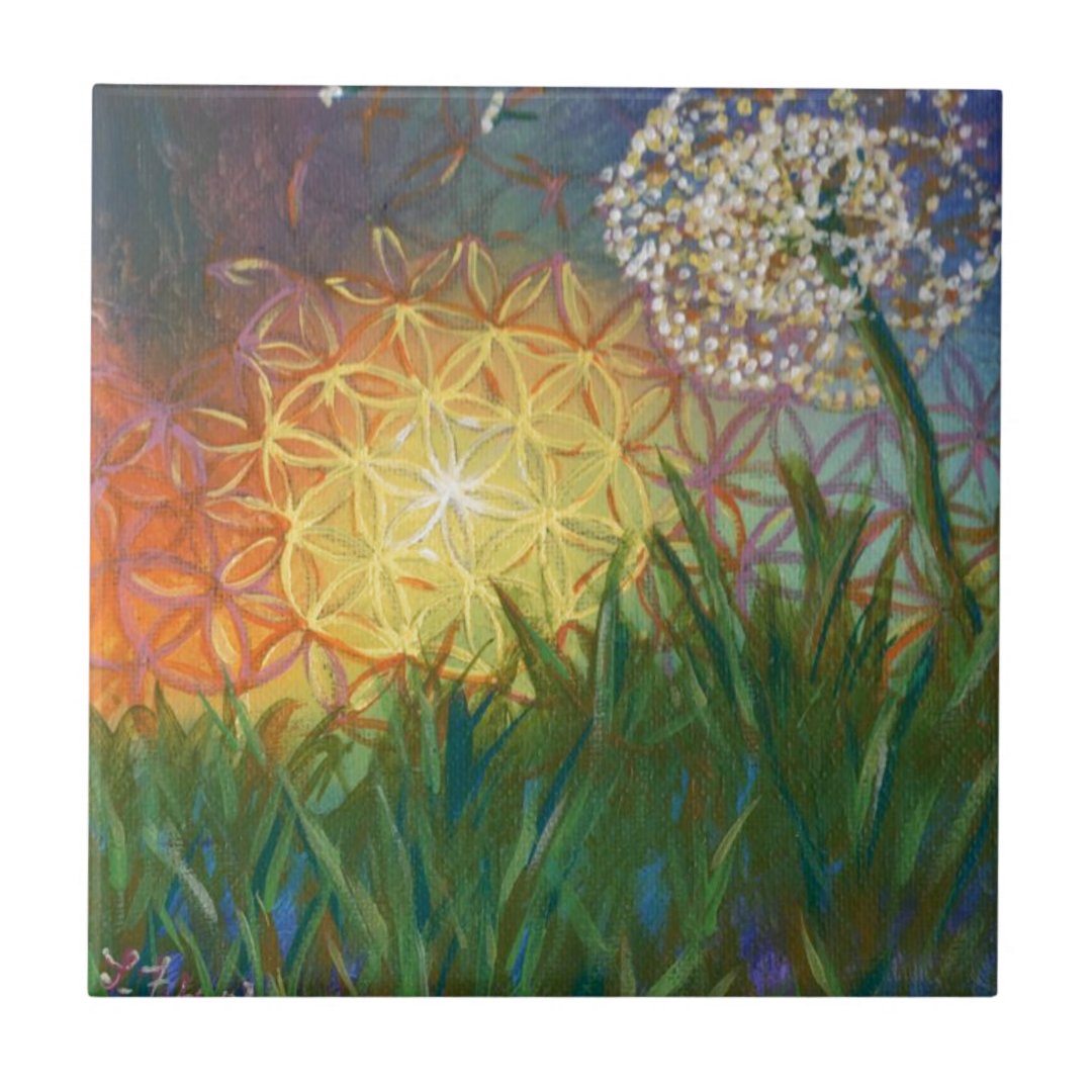 Sunshine Dandelion Sacred Geometry Landscape Tile | Zazzle