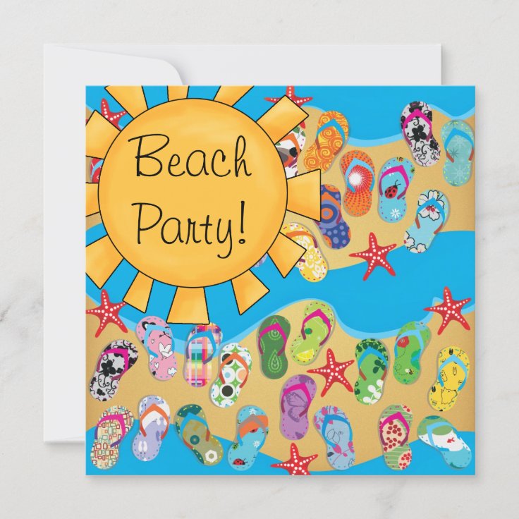 Sunshine Flip Flops Beach Party Invitation | Zazzle