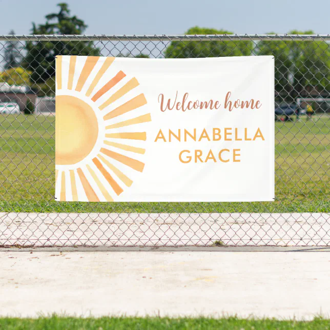 Sunshine gender neutral welcome home baby banner | Zazzle