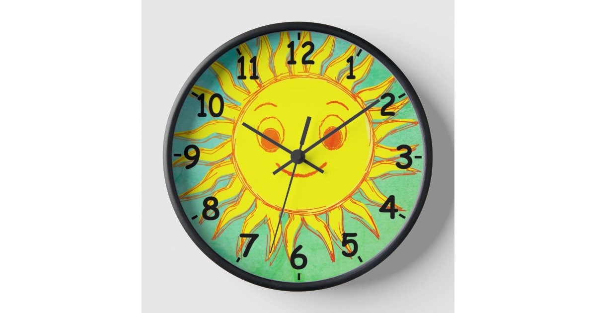 Sunshine Happy Face Sketch Drawing Clock | Zazzle