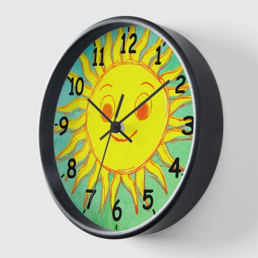 Sunshine Happy Face Sketch Drawing Clock | Zazzle