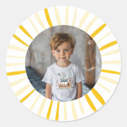 Sunshine is Turning One Birthday Party Classic Round Sticker | Zazzle
