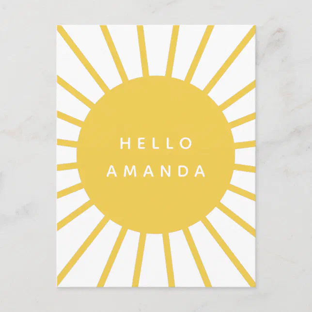 Sunshine | Name Hello Modern Scandi Mustard Sun Postcard | Zazzle