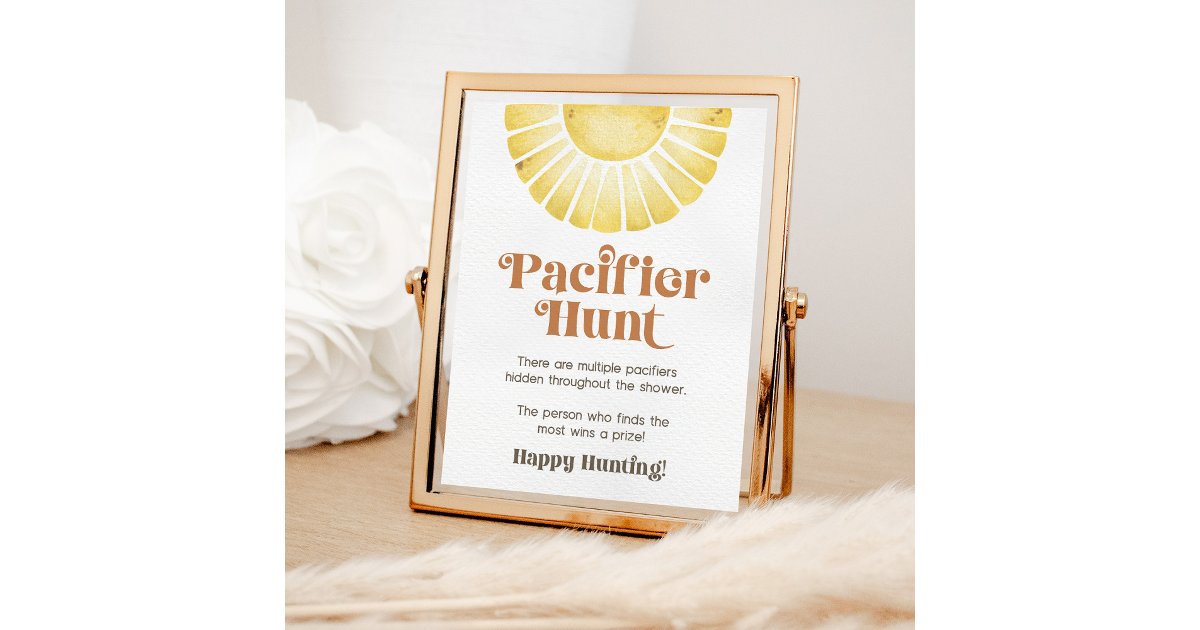 Sunshine Pacifier Hunt Boho Sun Baby Shower Sign | Zazzle