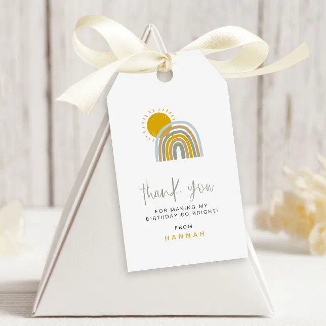 Sunshine Pastel Rainbow Birthday Thank You Favour Gift Tags | Zazzle