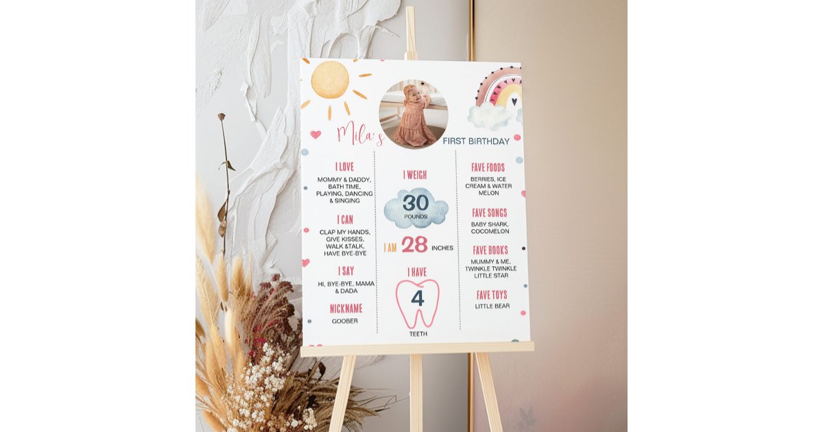 Sunshine Rainbow Birthday Photo Milestone Poster | Zazzle