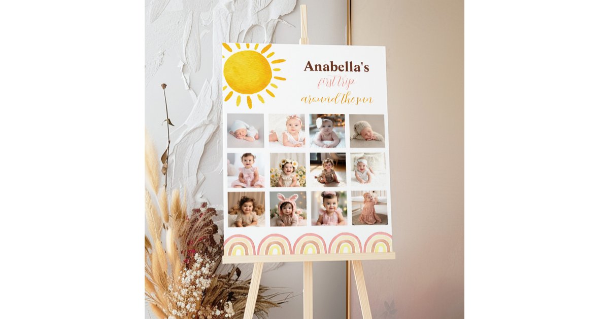 Sunshine Rainbow Birthday Photo Milestone Poster | Zazzle