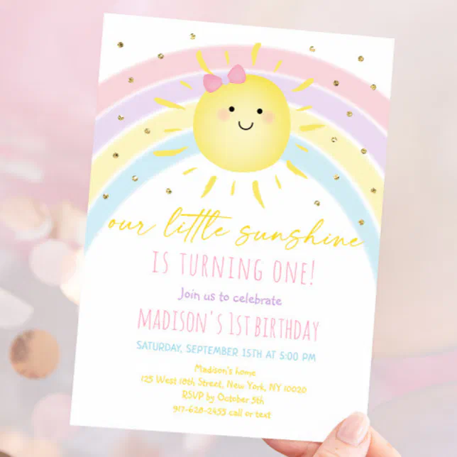 Sunshine Rainbow Pastel Birthday Invitation | Zazzle