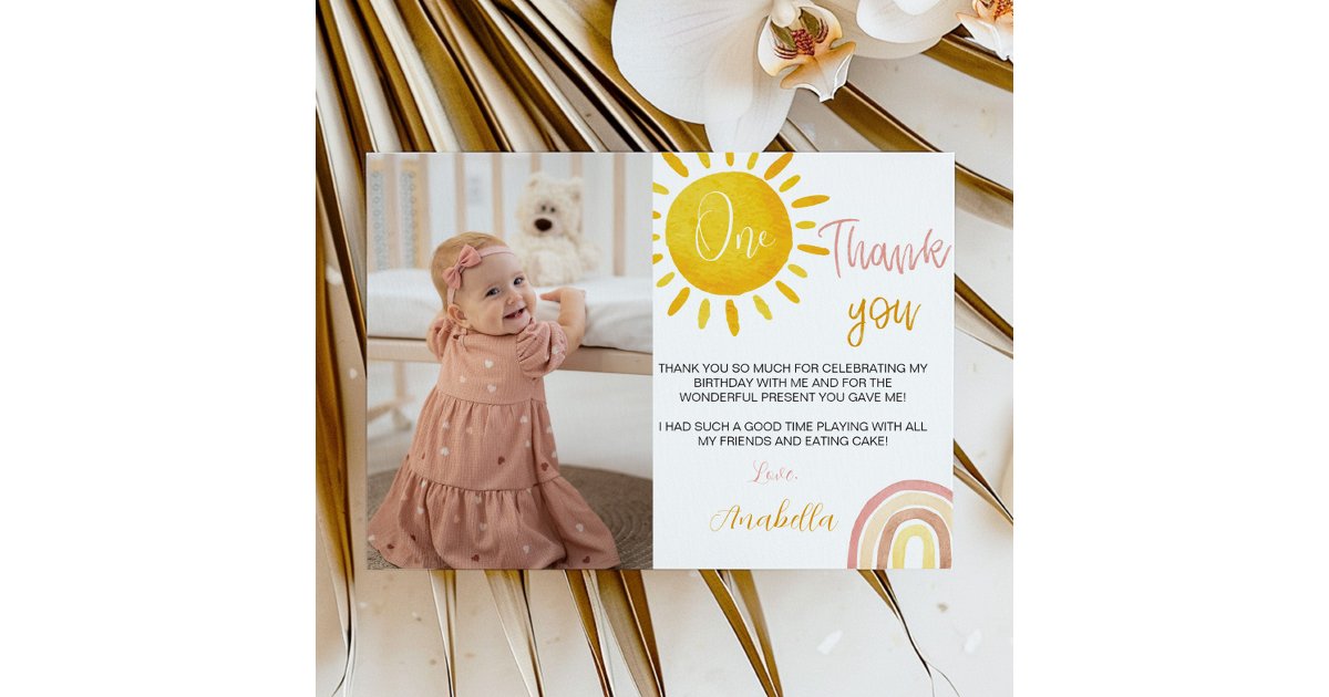 Sunshine Rainbow Thank You Card Boho Birthday | Zazzle