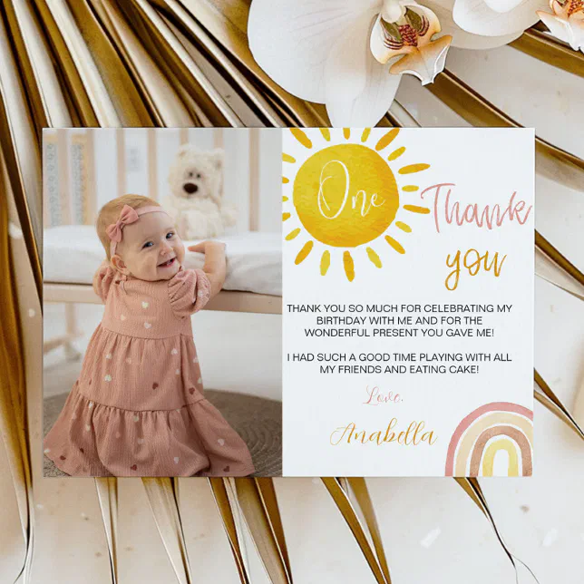 Sunshine Rainbow Thank You Card Boho Birthday | Zazzle