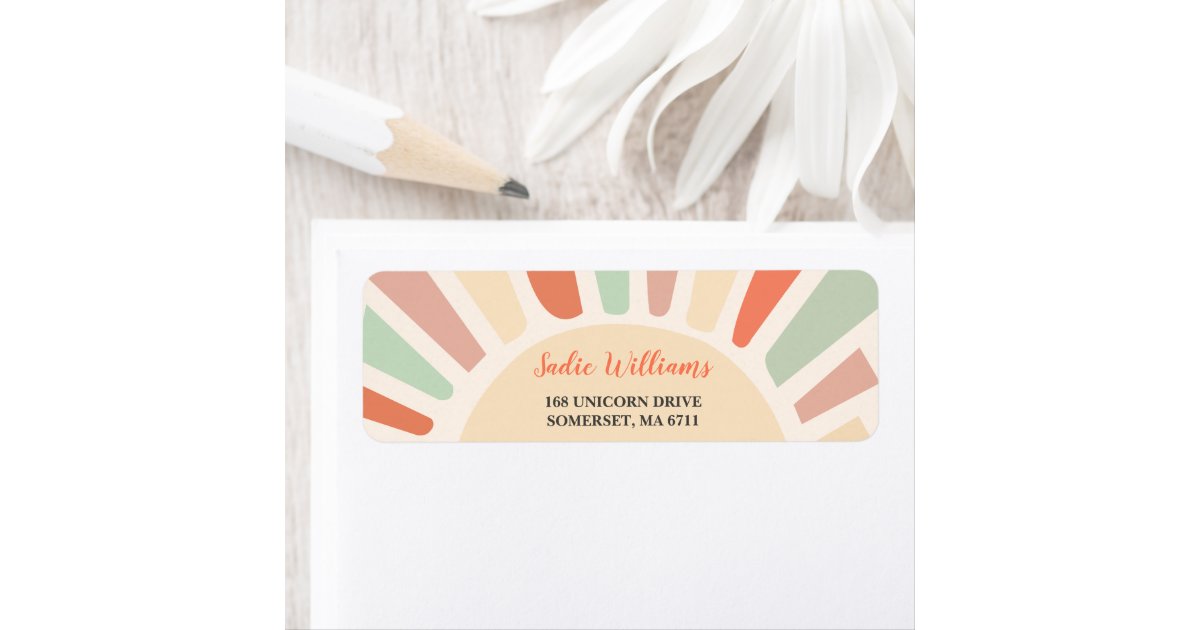 Sunshine Retro Rainbow Birthday Party label | Zazzle