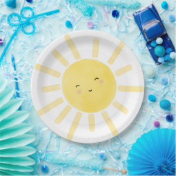 Sunshine, sun minimalist birthday party paper plates | Zazzle