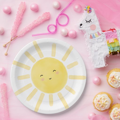 Sunshine, sun minimalist birthday party paper plates | Zazzle