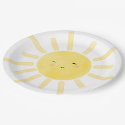 Sunshine, sun minimalist birthday party paper plates | Zazzle