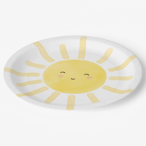 Sunshine, sun minimalist birthday party paper plates | Zazzle
