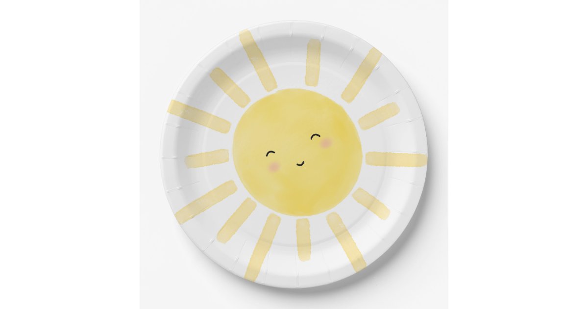 Sunshine, sun minimalist birthday party paper plates | Zazzle
