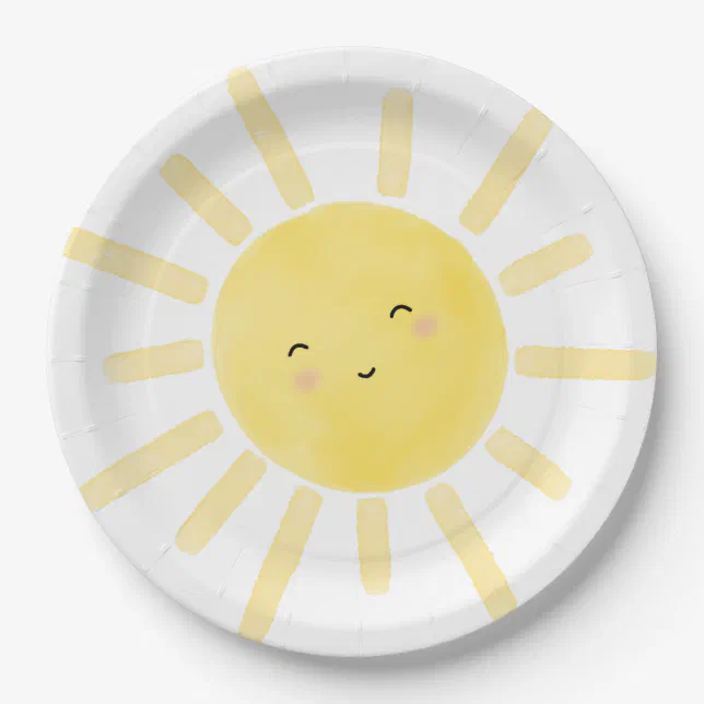 Sunshine, sun minimalist birthday party paper plates | Zazzle