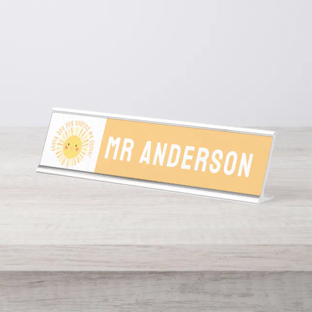 Sunshine thank you teacher modern elegant desk name plate | Zazzle