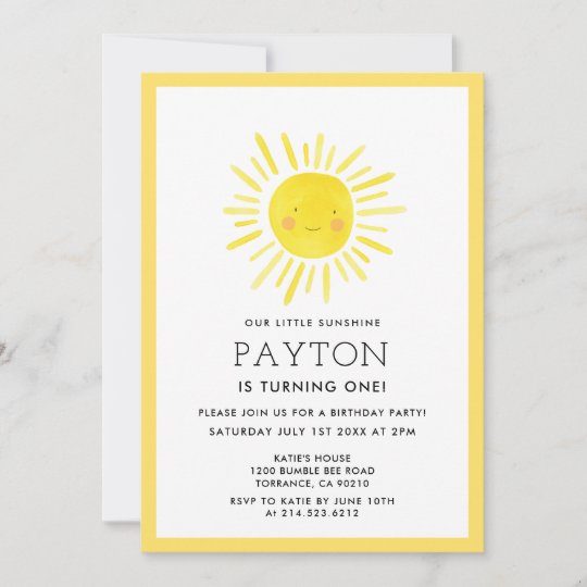 Sunshine Theme Sun 1st Birthday Party Invitation | Zazzle.com