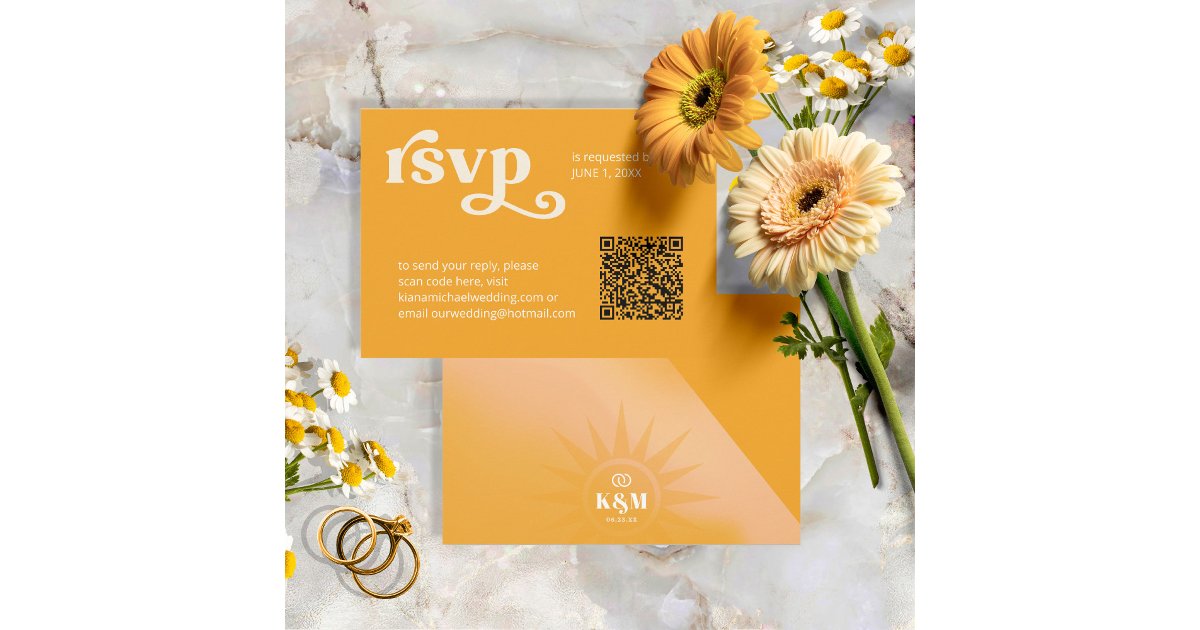 Sunshine Typography QR Code Marigold ID1048 RSVP Card | Zazzle
