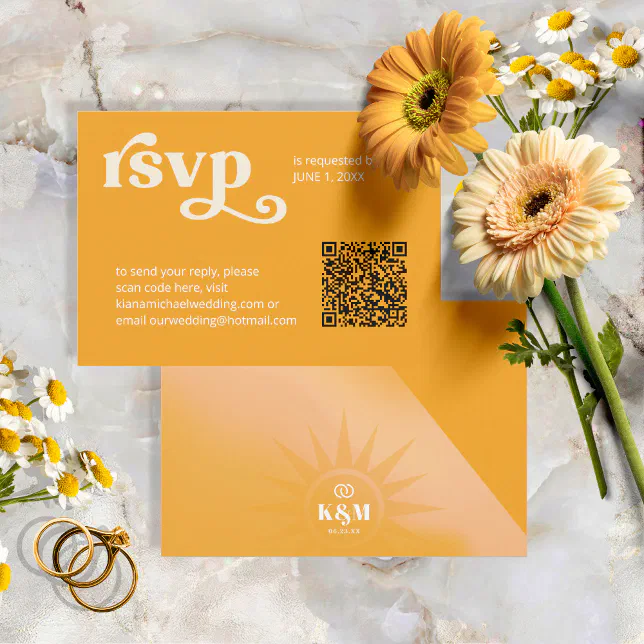 Sunshine Typography QR Code Marigold ID1048 RSVP Card | Zazzle