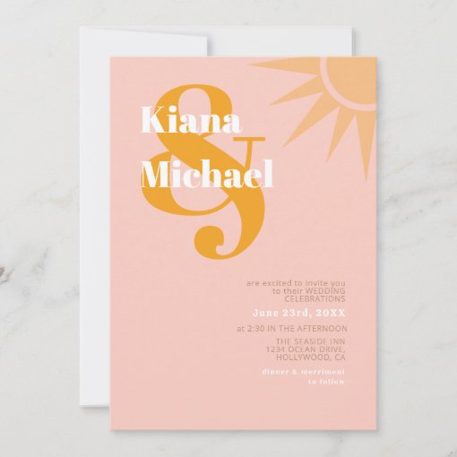 Sunshine Typography Wedding Pink Peach ID1048 Invitation | Zazzle