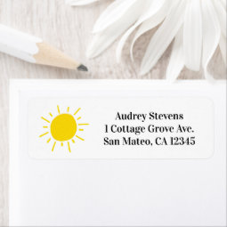 Sunshine Whimsical Yellow Sun Birthday Party Label | Zazzle
