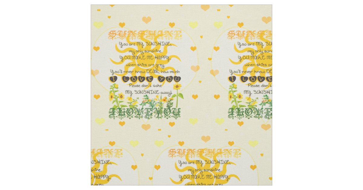 Sunshine with Hearts Fabric | Zazzle
