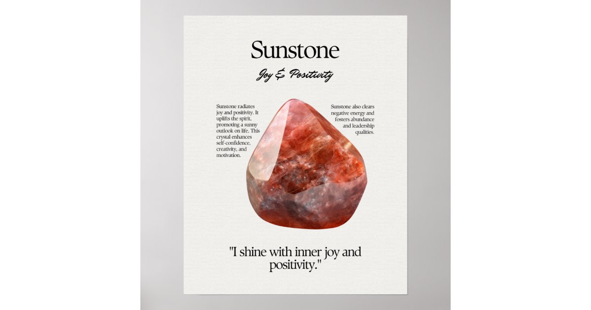 Sunstone Gem Crystal Meaning Card Poster | Zazzle