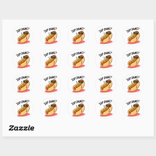 Sup Dawg Funny Hot Dog Pun Classic Round Sticker | Zazzle